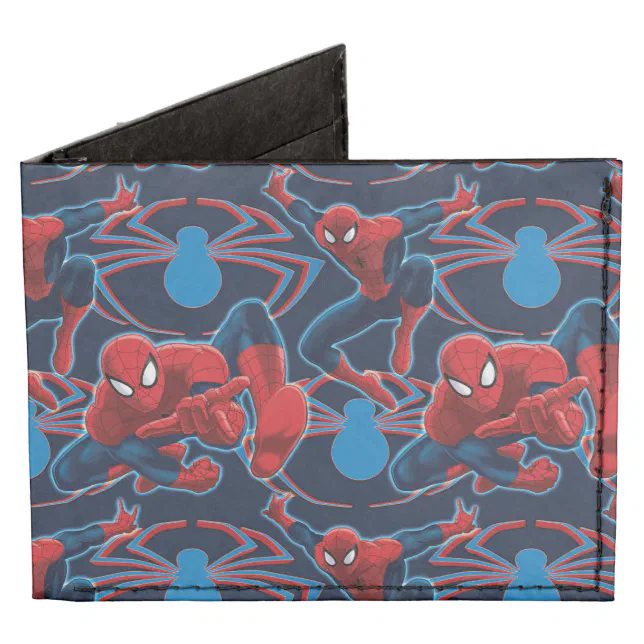 Spider-Man and Spider Logo Pattern Billfold Wallet | Zazzle