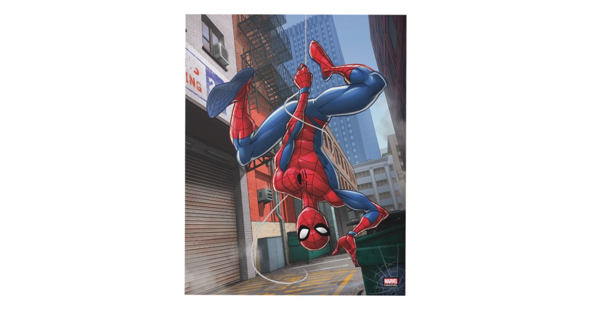 Spider-Man | Hanging Upside-Down From Web Panel Wall Art | Zazzle