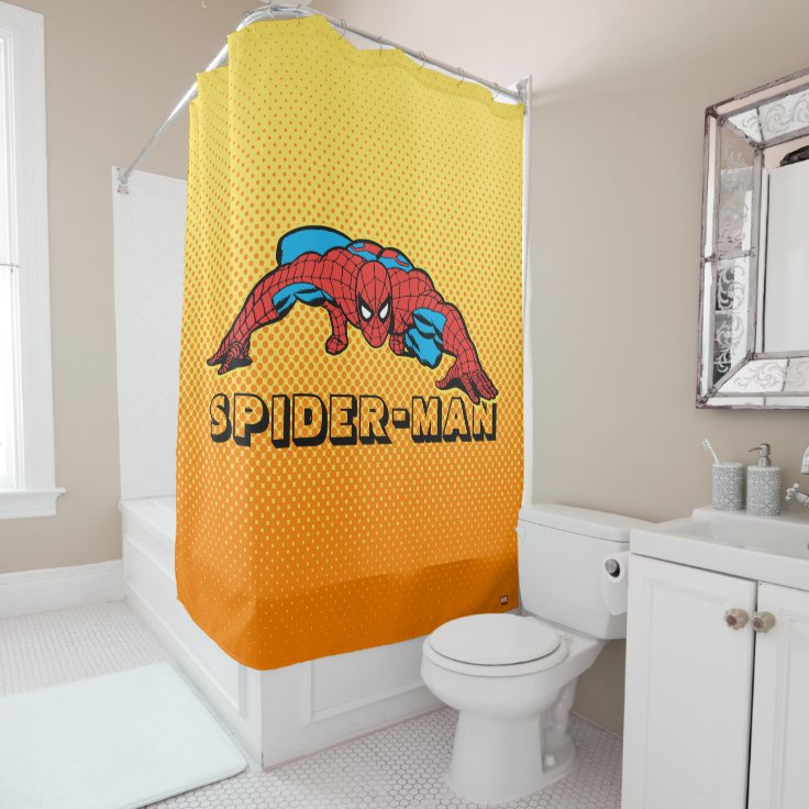 Spider-Man Retro Crouch Shower Curtain | Zazzle