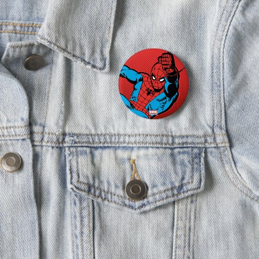 Spider-Man Retro Swinging Kick Button | Zazzle