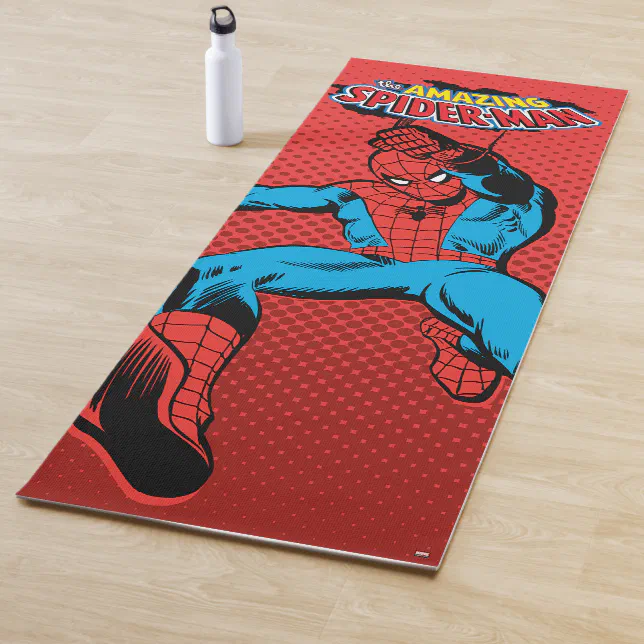 Spider-Man Retro Swinging Kick Yoga Mat | Zazzle