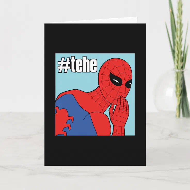 Spider-Man #tehe Laughing Meme Graphic Card | Zazzle