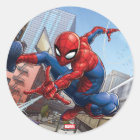 Spider-Man Shooting Web High Above City Classic Round Sticker | Zazzle.com