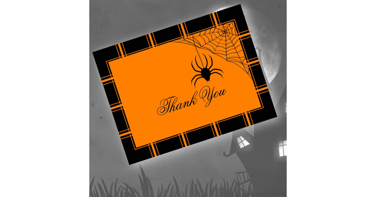Spider Thank You Halloween Black/Orange Postcard | Zazzle