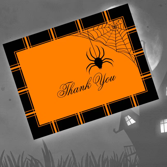 Spider Thank You Halloween Black/Orange Postcard | Zazzle