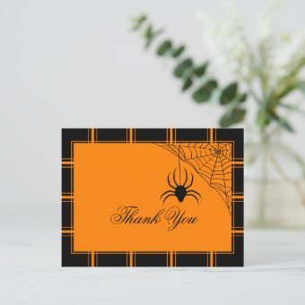 Spider Thank You Halloween Black/Orange Postcard | Zazzle