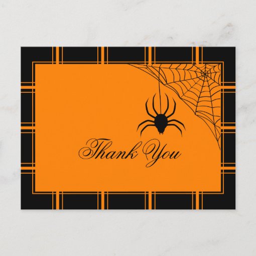 Spider Thank You Halloween Black/Orange Postcard | Zazzle