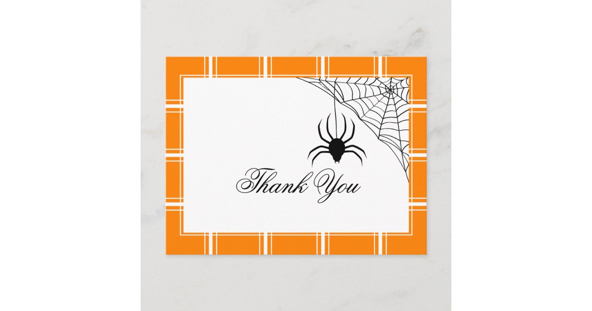Spider Thank You Halloween Orange Postcard | Zazzle
