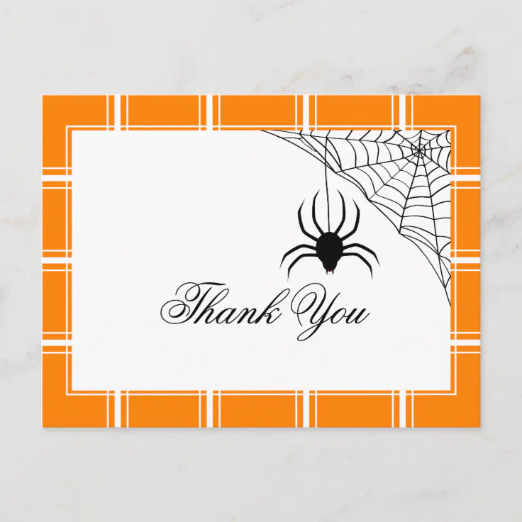 Spider Thank You Halloween Orange Postcard | Zazzle
