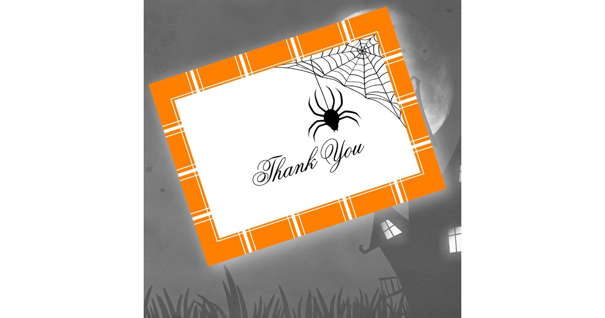 Spider Thank You Halloween Orange Postcard | Zazzle