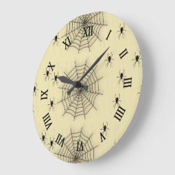 Spider web and spiders on wall large clock | Zazzle