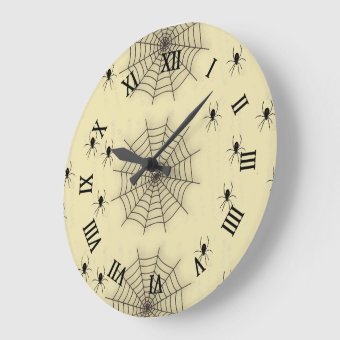Spider web and spiders on wall large clock | Zazzle