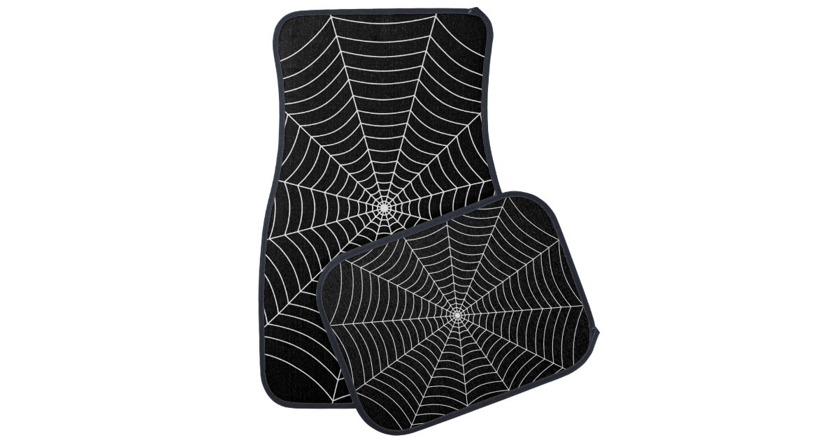 Spider web Black and White Halloween pattern Car Floor Mat | Zazzle