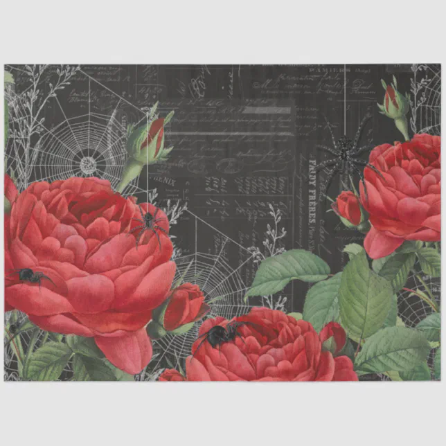 Spider Web & Red Rose Gothic Ephemera Tissue Paper | Zazzle