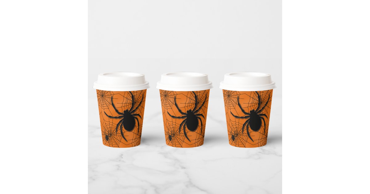 Spider Web with Spiders Halloween Paper Cup | Zazzle
