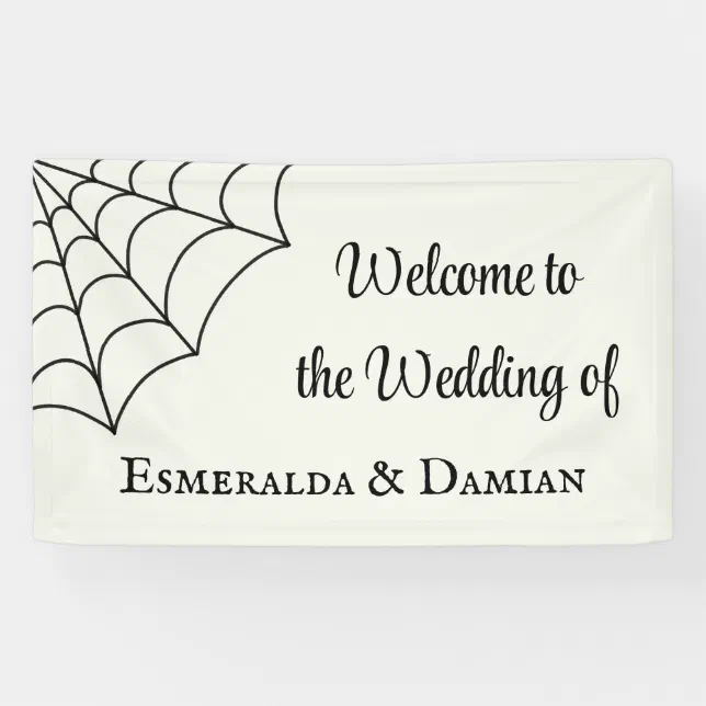 Spiderwebs Black and White Gothic Wedding Banner | Zazzle