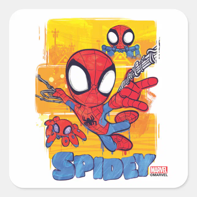Spidey and TRACE-E Spidey Swing City Sketch Square Sticker | Zazzle