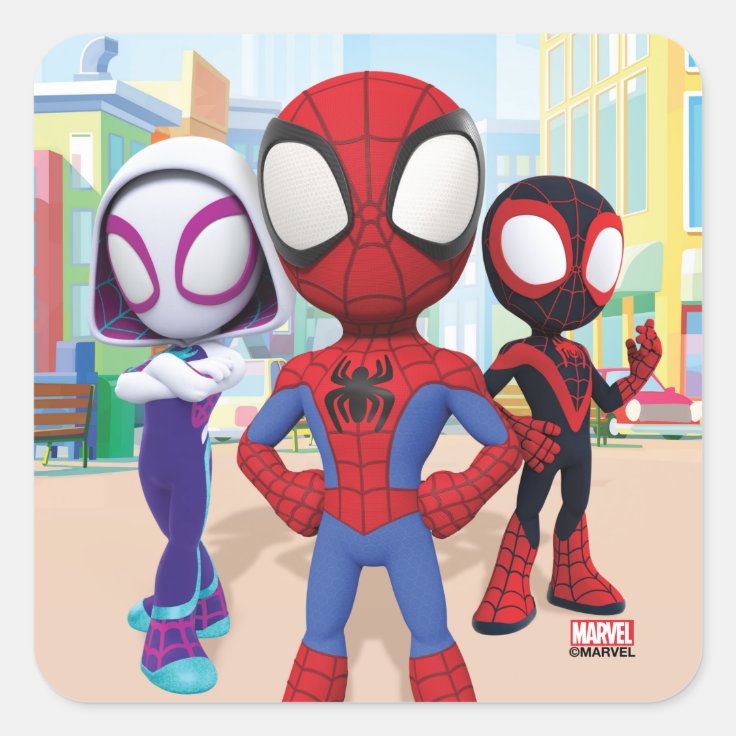 Spidey Team In Town Square Sticker | Zazzle