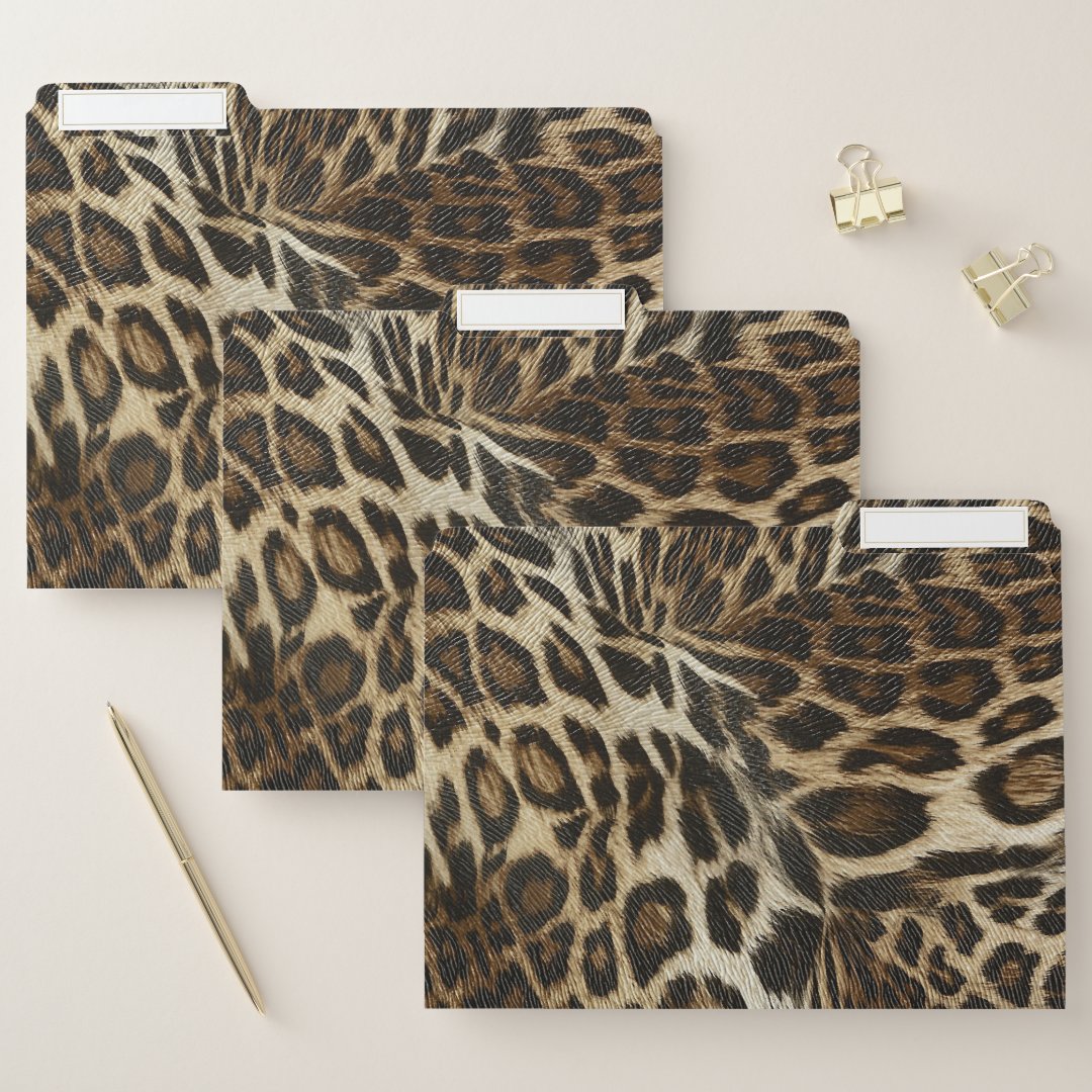 Spiffy Leopard Spots Leather Grain Look File Folder | Zazzle