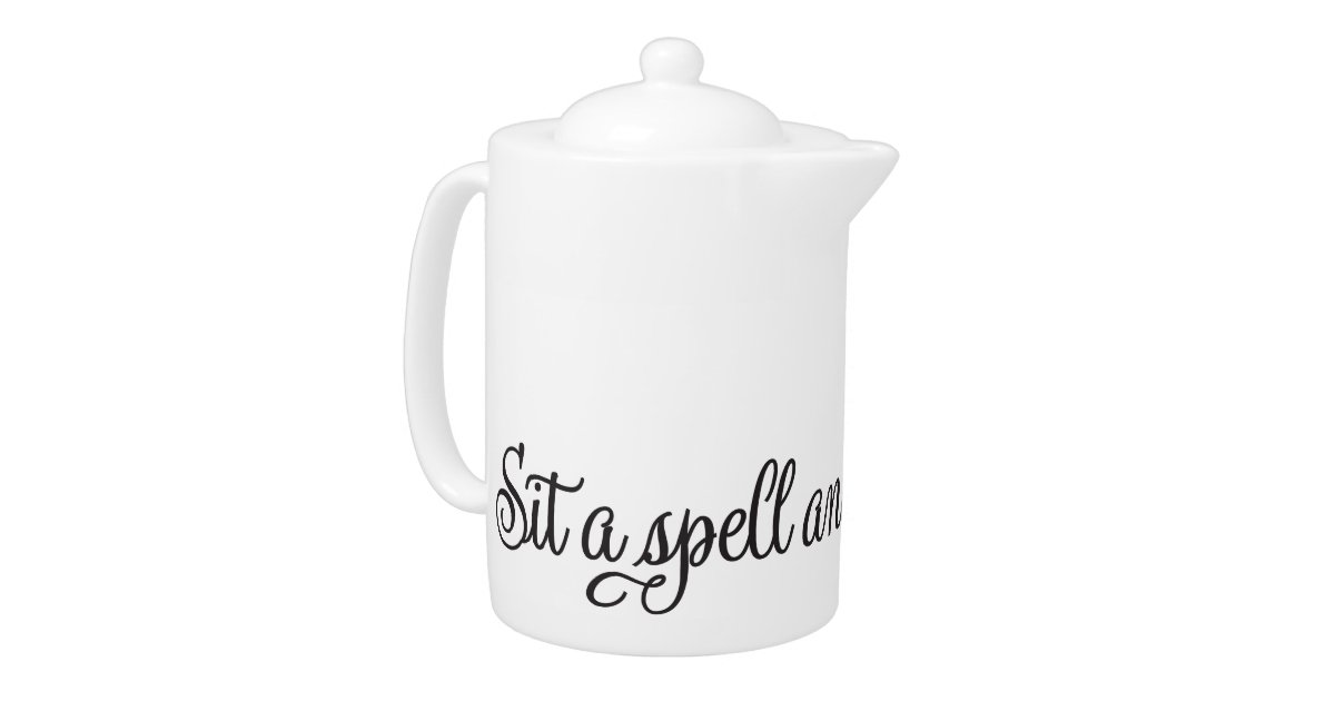 Spill the Tea Elegant Script Black Teapot | Zazzle