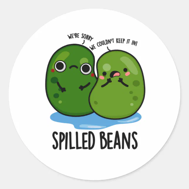 Spilled Beans Funny Veggie Bean Pun Classic Round Sticker | Zazzle