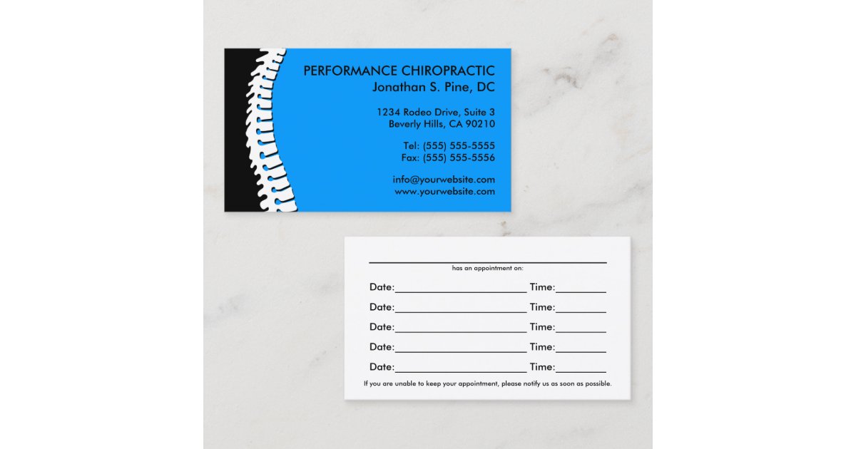 Spine Cutout Chiropractic Appointment Cards | Zazzle