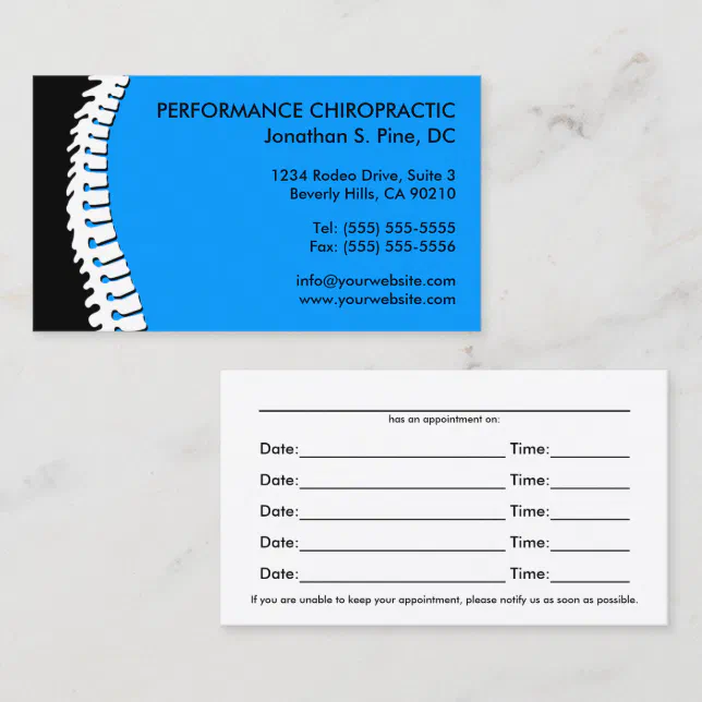 Spine Cutout Chiropractic Appointment Cards | Zazzle