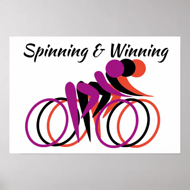 Spinning & Winning Bicyclists Poster Purple Black | Zazzle