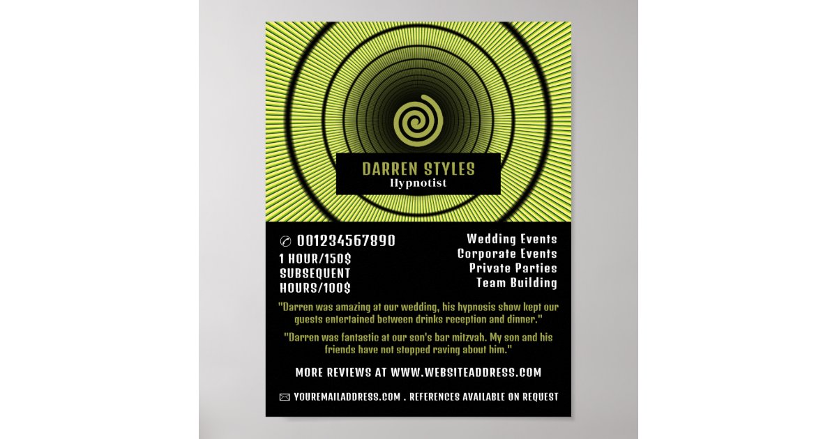 Spiral Hypnosis, Hypnotist Event Entertainer Poster | Zazzle