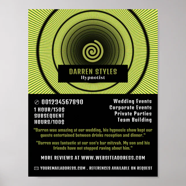 Spiral Hypnosis, Hypnotist Event Entertainer Poster | Zazzle