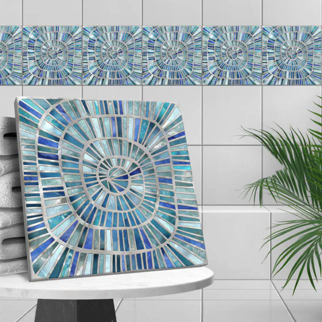 Spiral Mosaic Art - Aquamarine Ceramic Tile | Zazzle