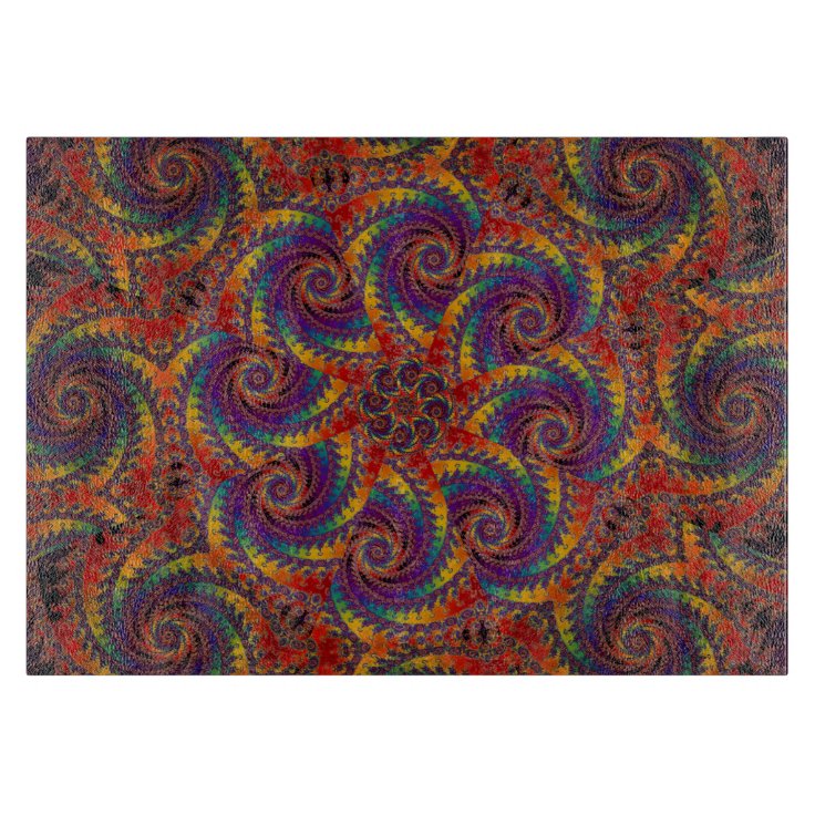 Spiral Octopus Psychedelic Rainbow Fractal Art Cutting Board | Zazzle