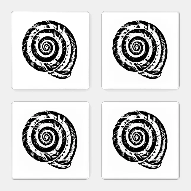 Spiral Seashell Block Print, Black and White Coaster Set | Zazzle