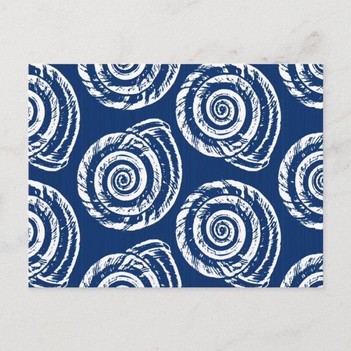 Spiral Seashell Block Print, Cobalt Blue and White Postcard | Zazzle.com