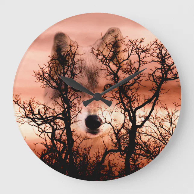 Spirit wolf face large clock | Zazzle