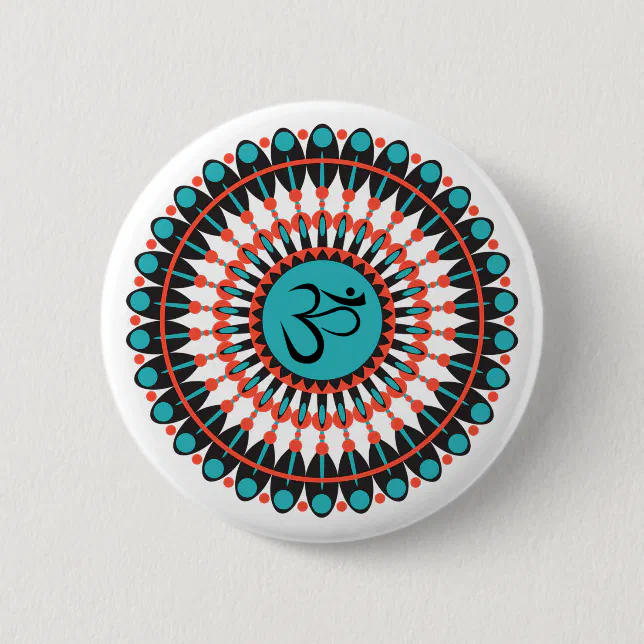 Spiritual Mandala Om Symbol Turquoise Geometric Button | Zazzle