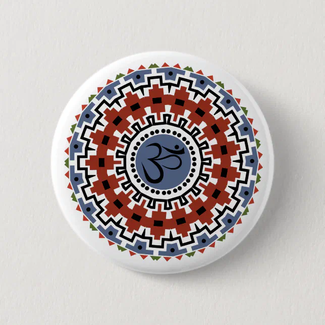 Spiritual Mandala Yoga Om Rust Blue Kaleidoscope Button | Zazzle