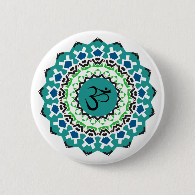 Spiritual Mandala Yoga Om Symbol Turquoise Blue Button | Zazzle