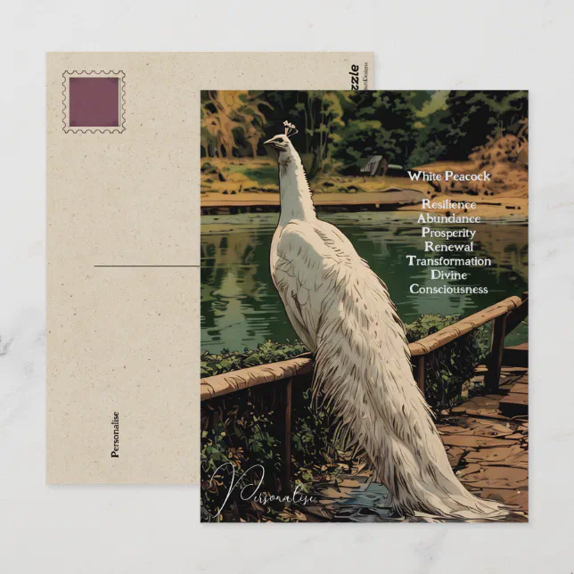 Spiritual White Peacock Bird Inspirational Quote Postcard | Zazzle