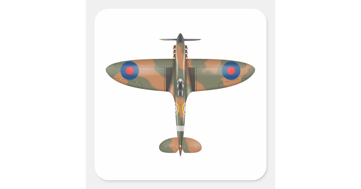 spitfire top view square sticker | Zazzle