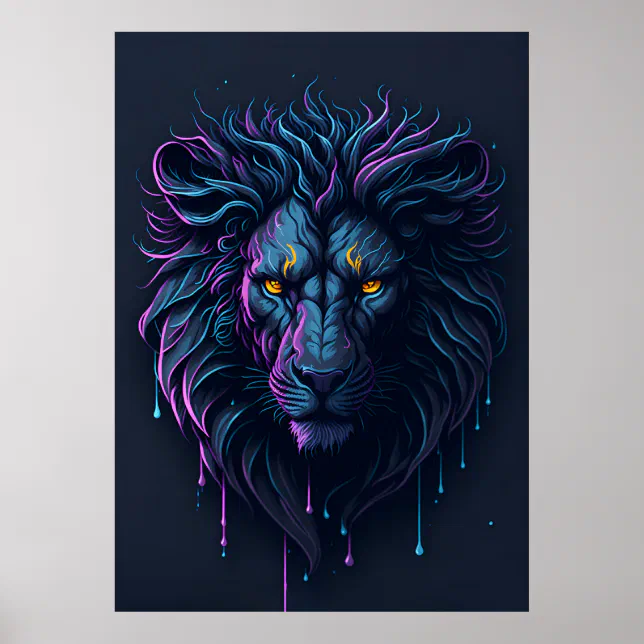 Splash Dripping Colorful Lion Head Poster | Zazzle