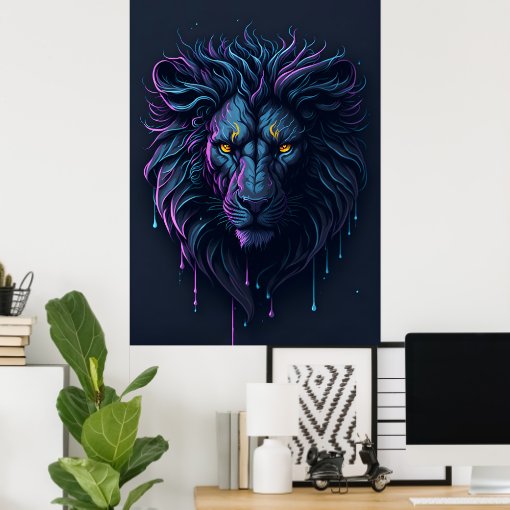 Splash Dripping Colorful Lion Head Poster | Zazzle