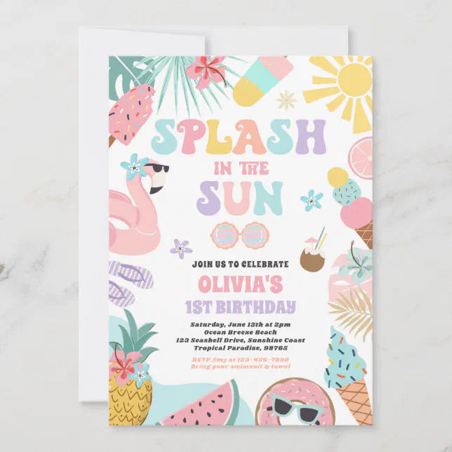 Splash In The Sun Tropical Beach Birthday Party Invitation | Zazzle