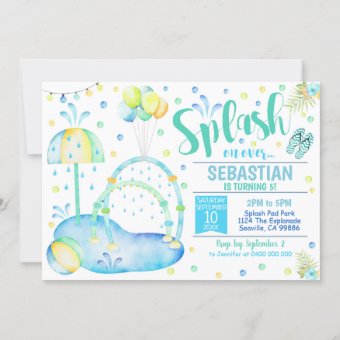 Splash Pad Invitation Water Park Birthday Boy Blue | Zazzle