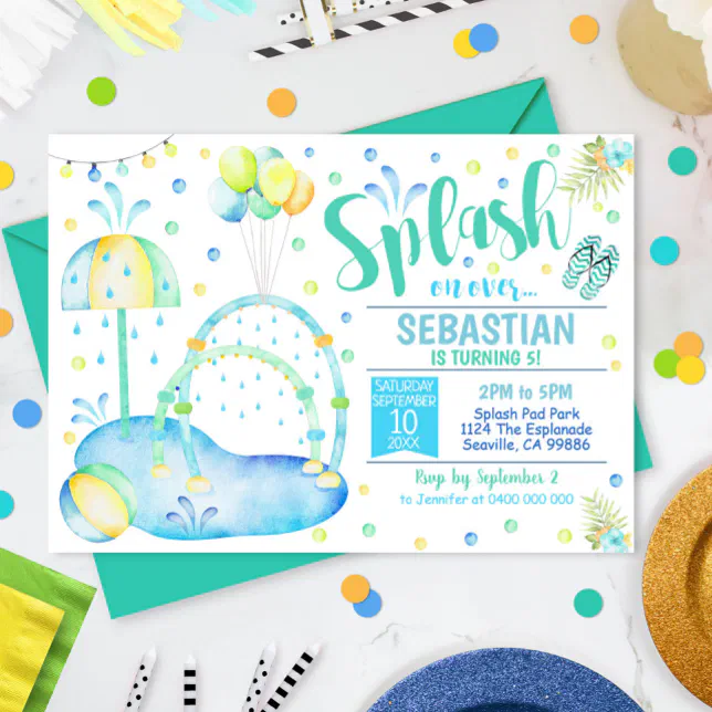 Splash Pad Invitation Water Park Birthday Boy Blue | Zazzle