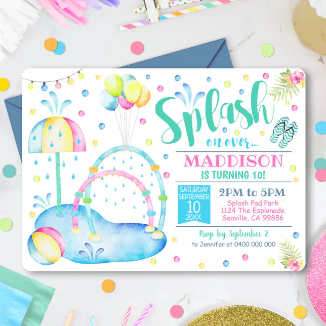 Splash Pad Party Invitation Water Park Birthday | Zazzle