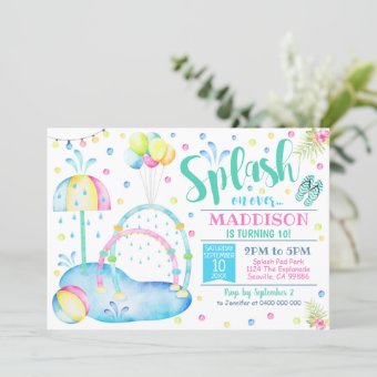 Splash Pad Party Invitation Water Park Birthday | Zazzle