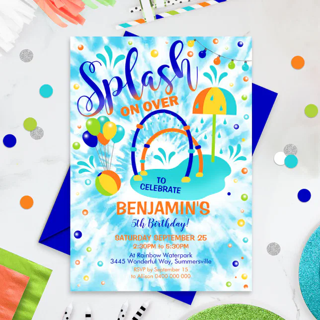 Splash Pad Party Invitation Waterpark Blue | Zazzle
