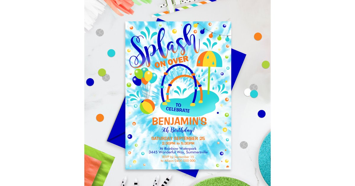 Splash Pad Party Invitation Waterpark Blue | Zazzle