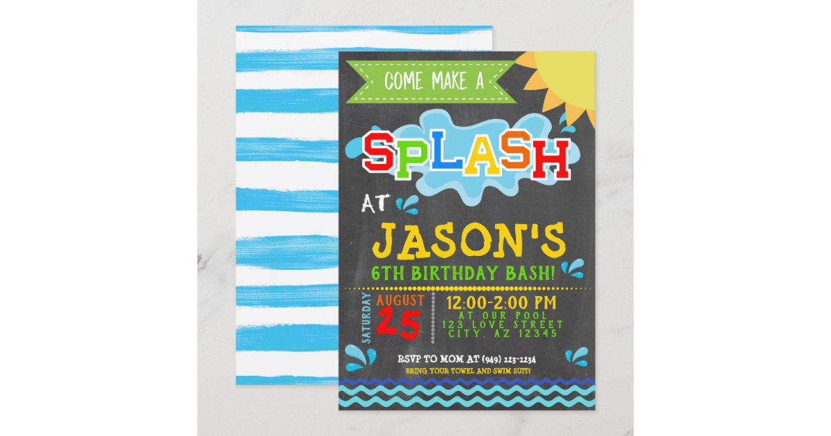 Splash Park Party Summer Boy's Birthday Invitation | Zazzle